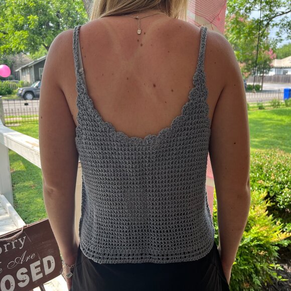 ADORA | Tops | Adora Blue Knit Open Weave Tank Top | Poshmark